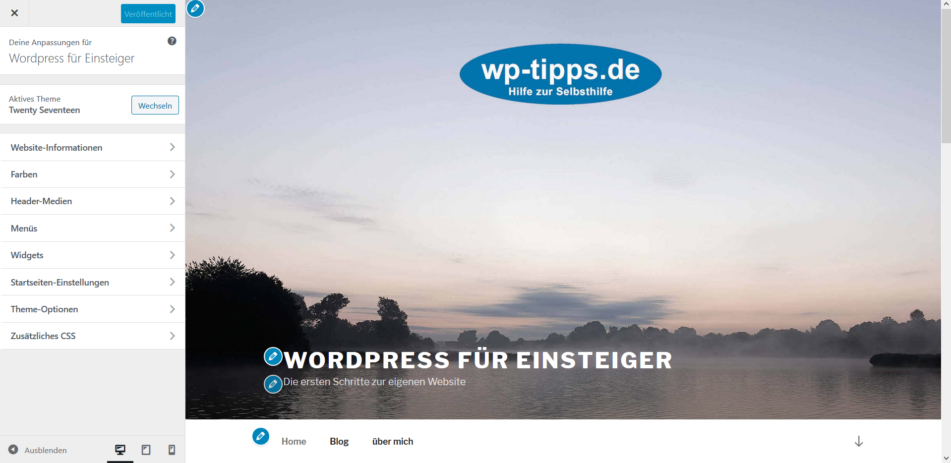 Tipps für Theme Twenty Seventeen - WordPress für Anfänger