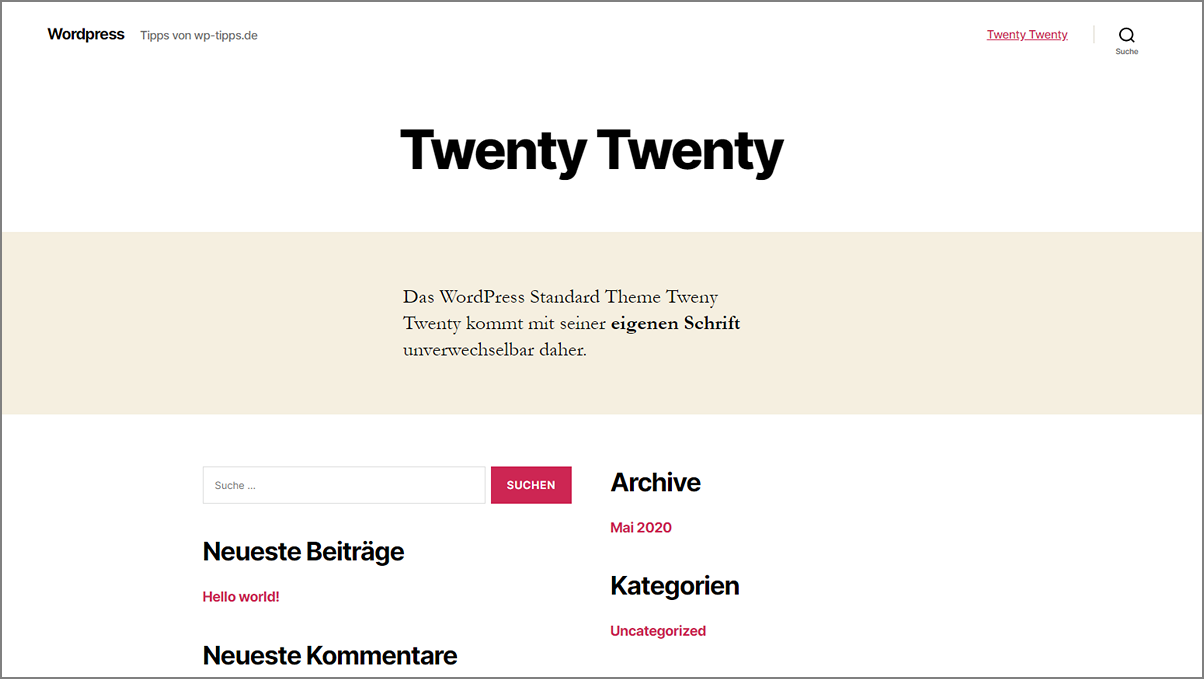 Theme Twenty Twenty - WordPress Standard-Theme aus 2020